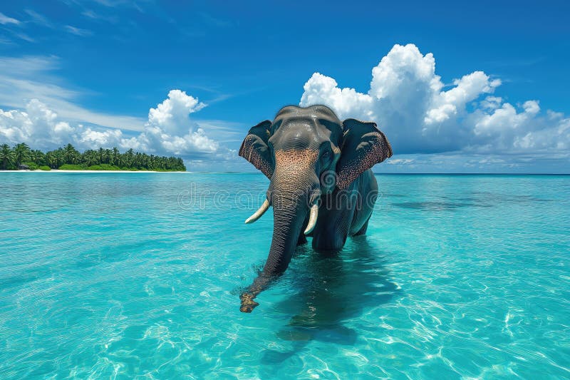 Elephant Bathing in Clean Transparent Blue Water. Tropics Stock ...