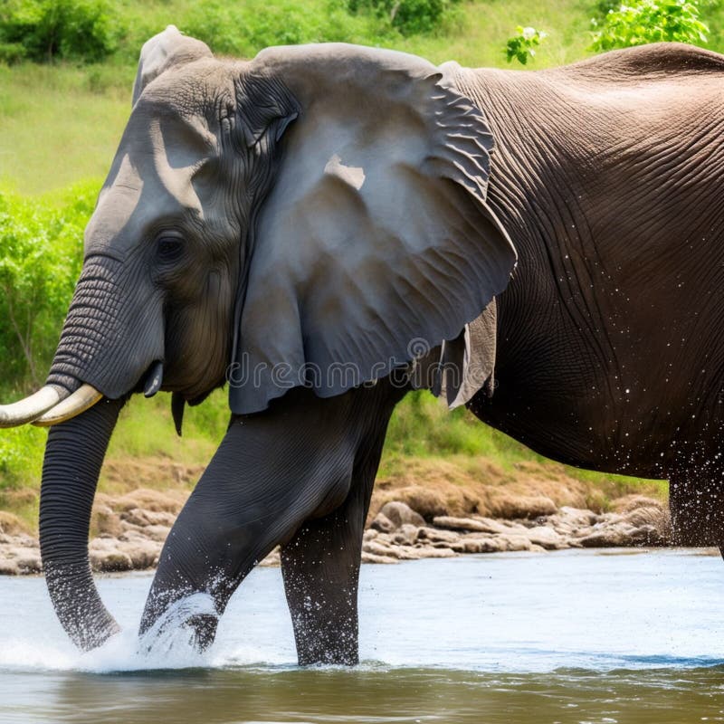 Elephant Bathing in the River Stock Illustration - Illustration of ...