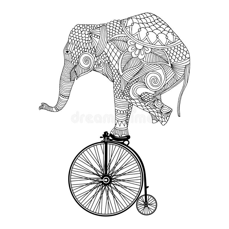 Elephant on bicycle stock illustration. Illustration of imprint - 42504540