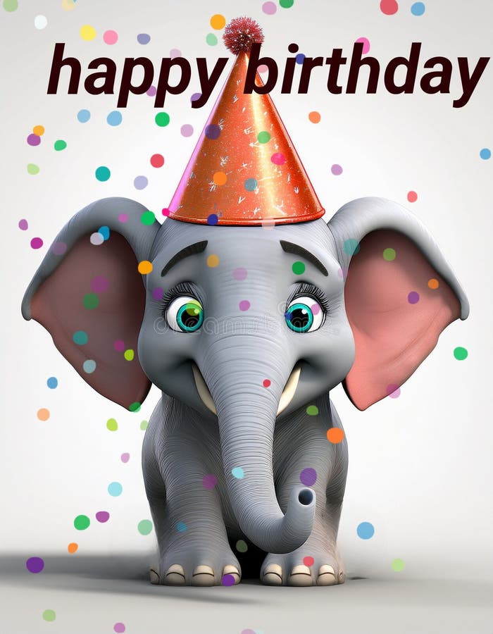 Elephant Birthday Party Card Cartoon Imagen de archivo - Imagen de ...