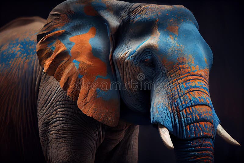 Elephant in Blue and Orange Paint.generative Ai Stock Illustration ...