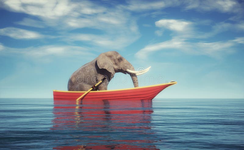 Elephant on a Boat in the Ocean Stock Illustration - Illustration of ...