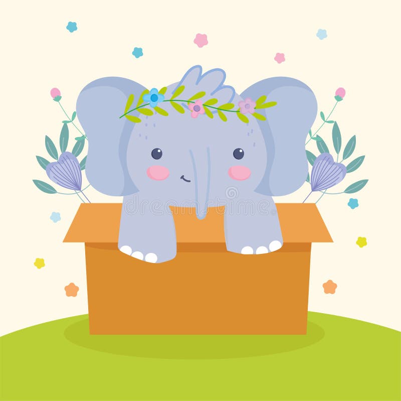 Elephant in box cartoon stock vector. Illustration of cute - 220510392