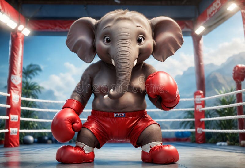 Elephant in Boxing Gloves on a Ring. Generative AI Stock Illustration ...