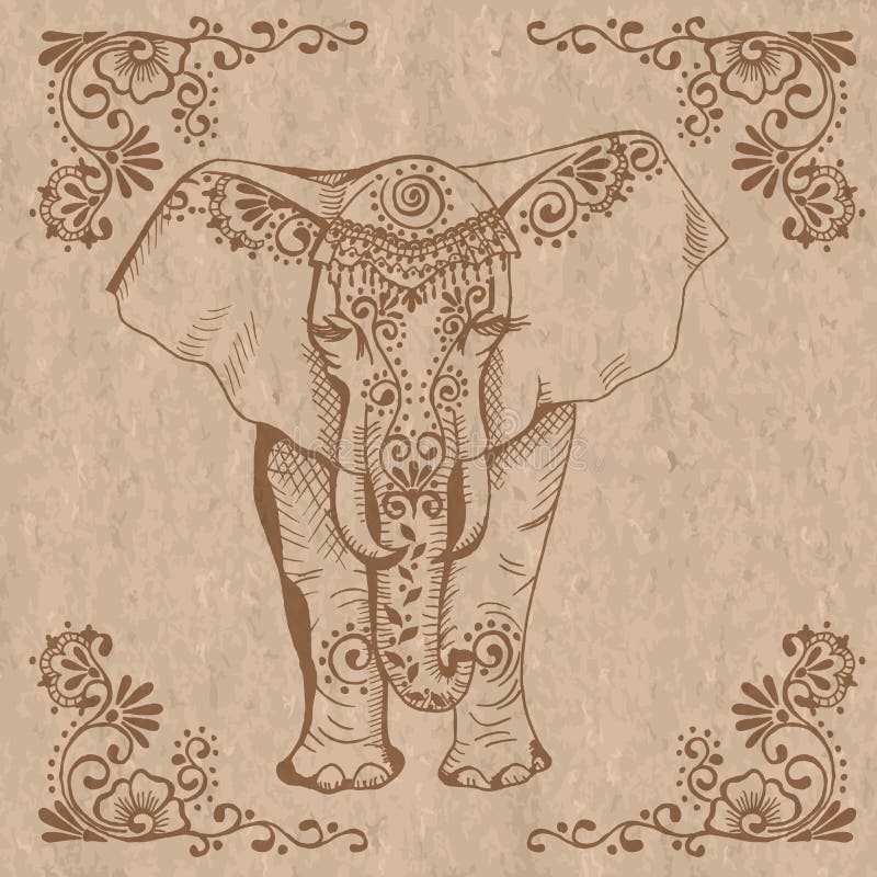 Elephant and Mehendi Ornament Stock Illustration - Illustration of ...