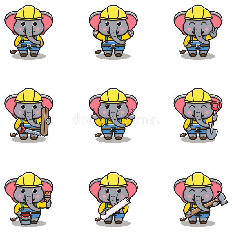 Cute Cartoon Elephant Builder Set Stock Vector - Illustration of yellow ...