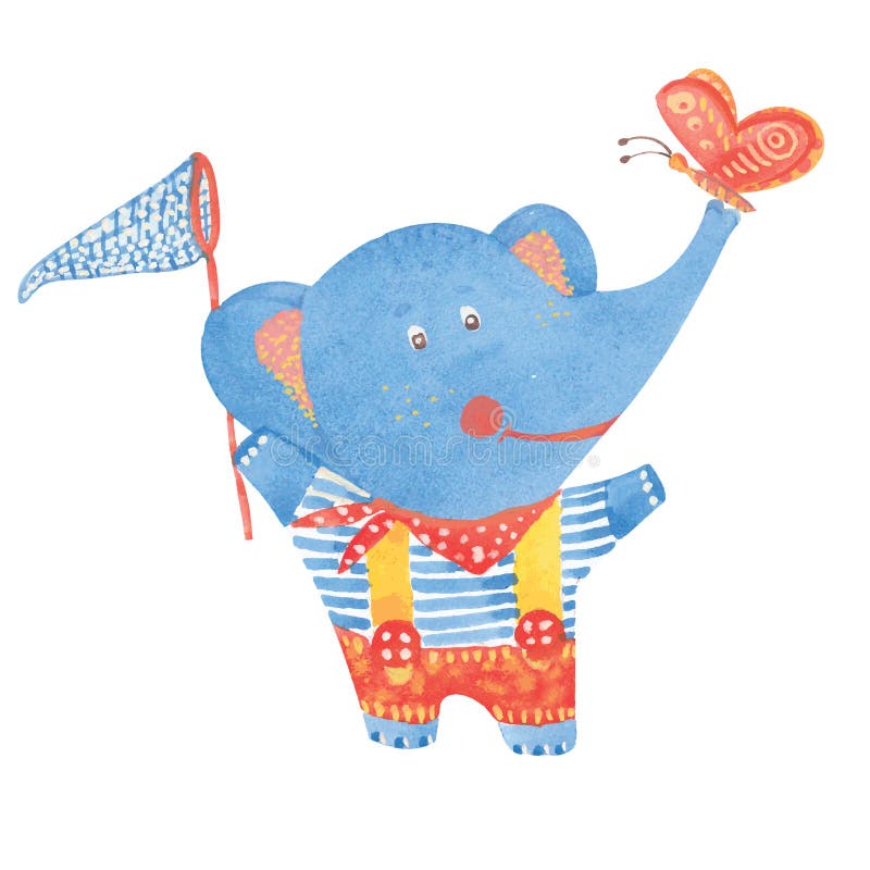Elephant with Butterfly Net Stock Vector - Illustration of cartoon ...