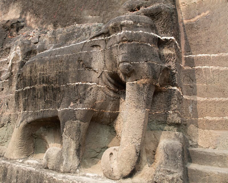 Elephant Carving in Ajanta Caves Stock Photo - Image of tour, stone ...