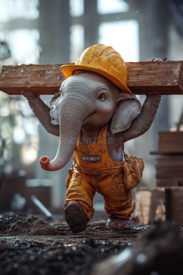 Joyful Elephant in Construction Worker Outfit Stock Illustration ...