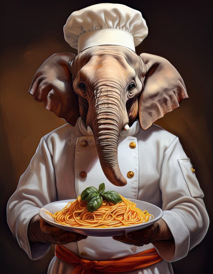 Elephant Chef Presenting a Plate of Spaghetti Stock Illustration ...
