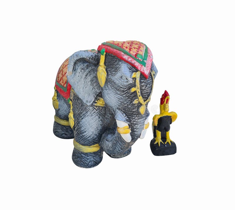 Elephant and Chicken Sculpture on Isolated White Background Stock Image ...