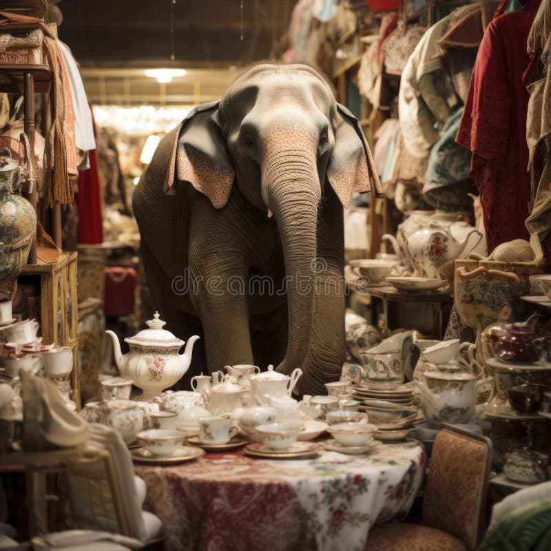 An Elephant in a China Shop Stock Illustration - Illustration of animal ...
