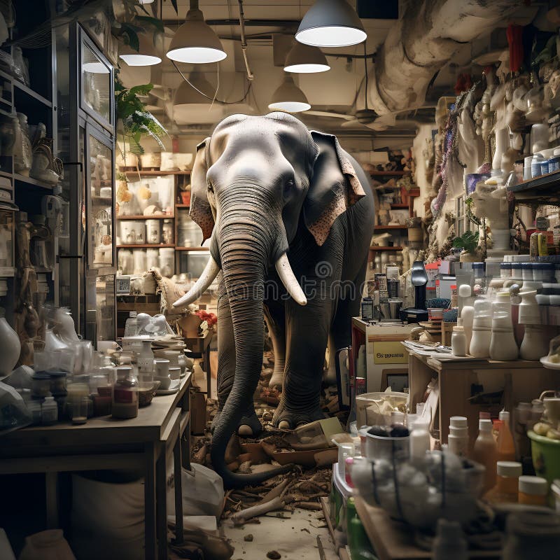 An Elephant in a China Store Generated by Artificial Intelligence Stock ...