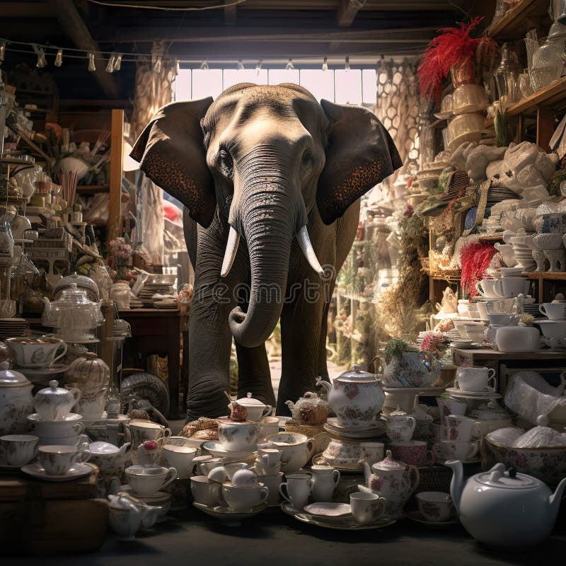 An Elephant in a China Store Generated by Artificial Intelligence Stock ...