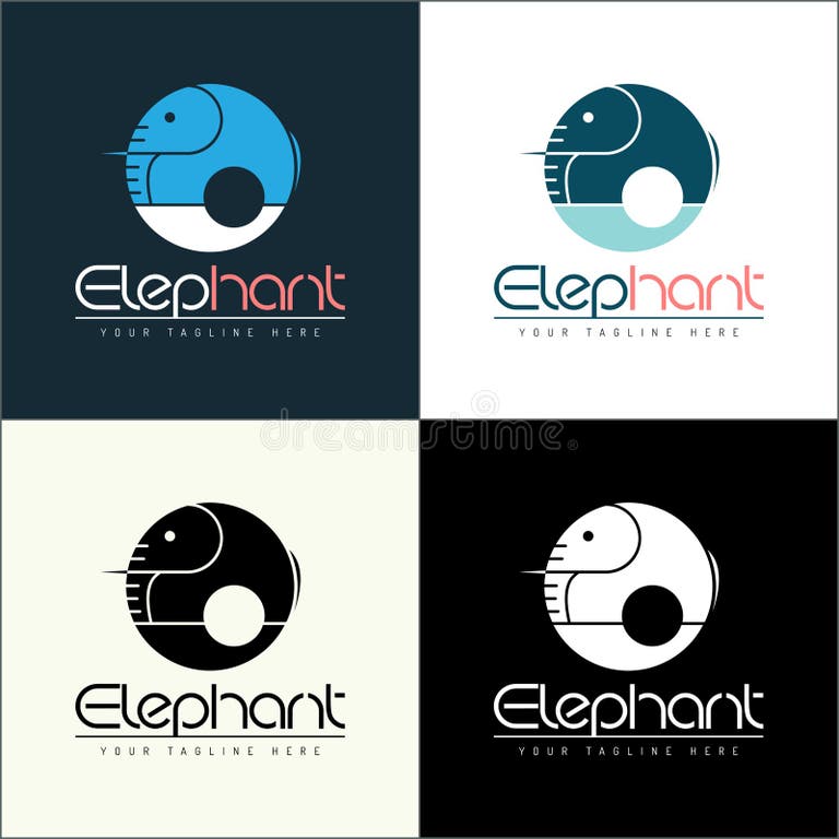 Elephant Circle Shape Logo Set Silhouette Template Design Stock Vector ...