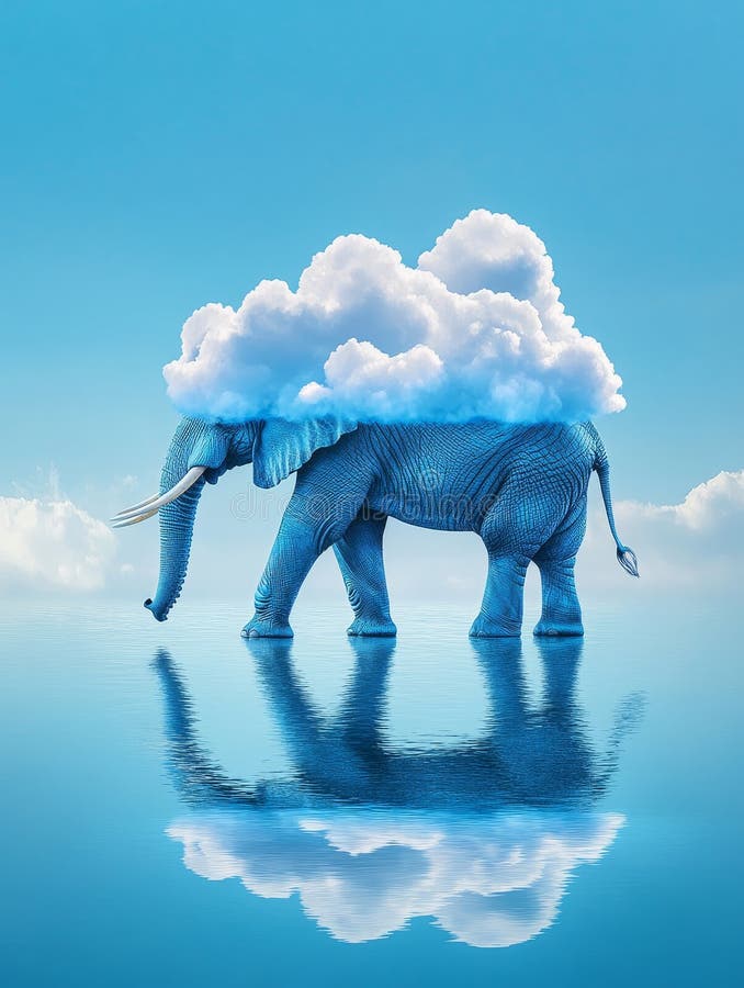 Elephant with Cloud on Back in Blue Landscape a Whimsical Image of a ...