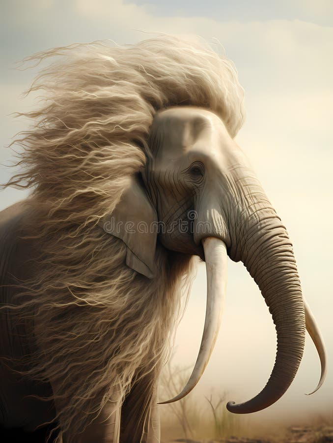 An Elephant Covered with Long Slender Hair, a Large Elephant with Long ...