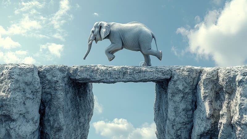 Elephant Crossing a Stone Bridge Over a Chasm Stock Illustration ...