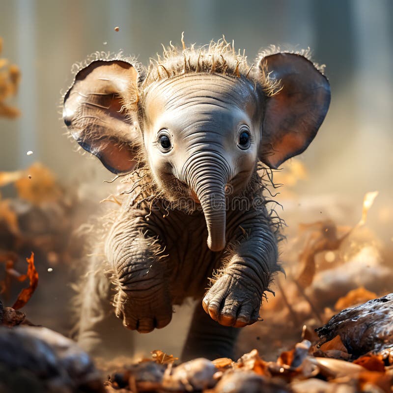 Elephant Cub Running through Autumn Forest AI Generated Stock ...