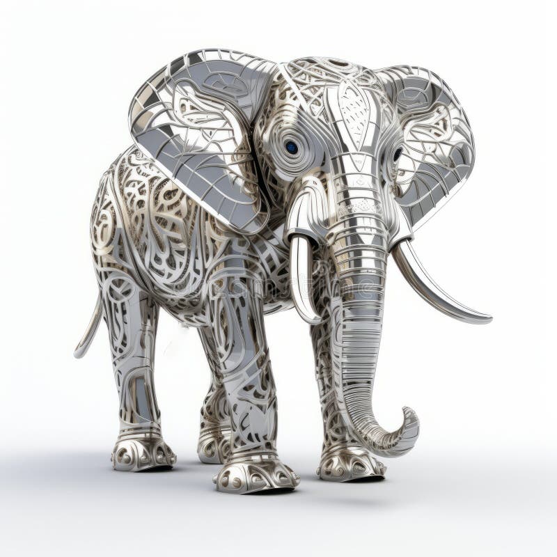 Elephant 3d Model with Metal Texture on White Background Stock ...