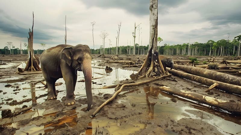 Elephant in Deforestation Aftermath: a Realistic Image of Environmental ...