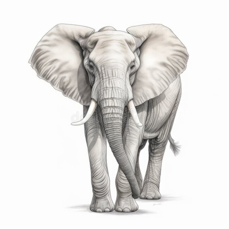 Realistic Perspective Elephant Drawing on White Background Stock Photo ...