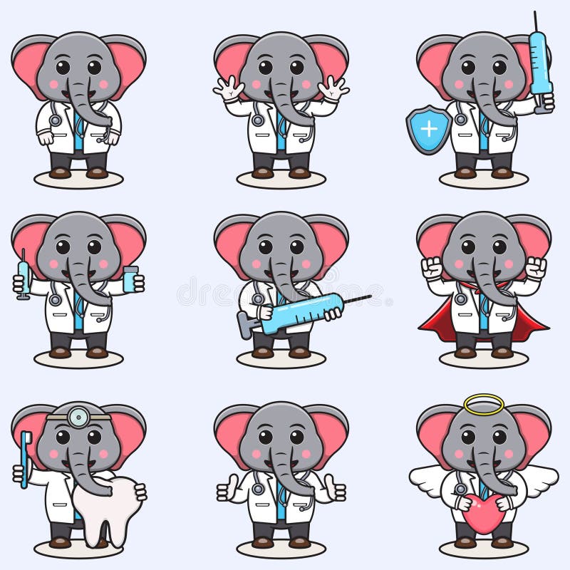 Vector Illustration of Cute Elephant Cartoon with Doctor Costume Stock ...