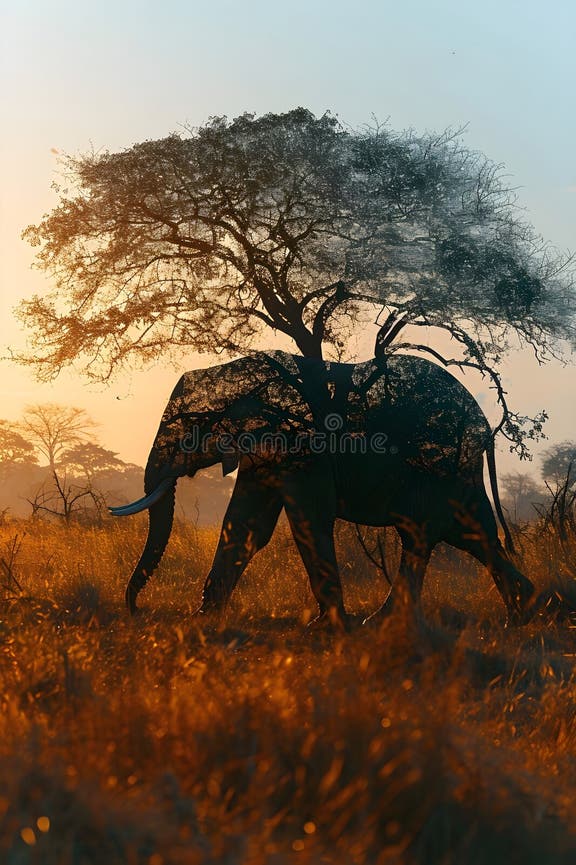 Elephant in Double Exposure Merge Its Stock Illustration - Illustration ...