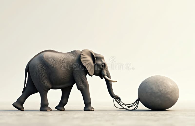 Elephant Drags Heavy Stone Sphere. Illustration Captures Concept Burden ...