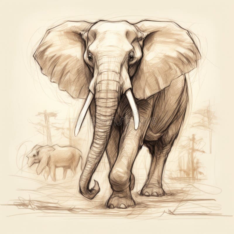 Nature-inspired Sketch of an Elephant in the Style of Patrick Brown ...
