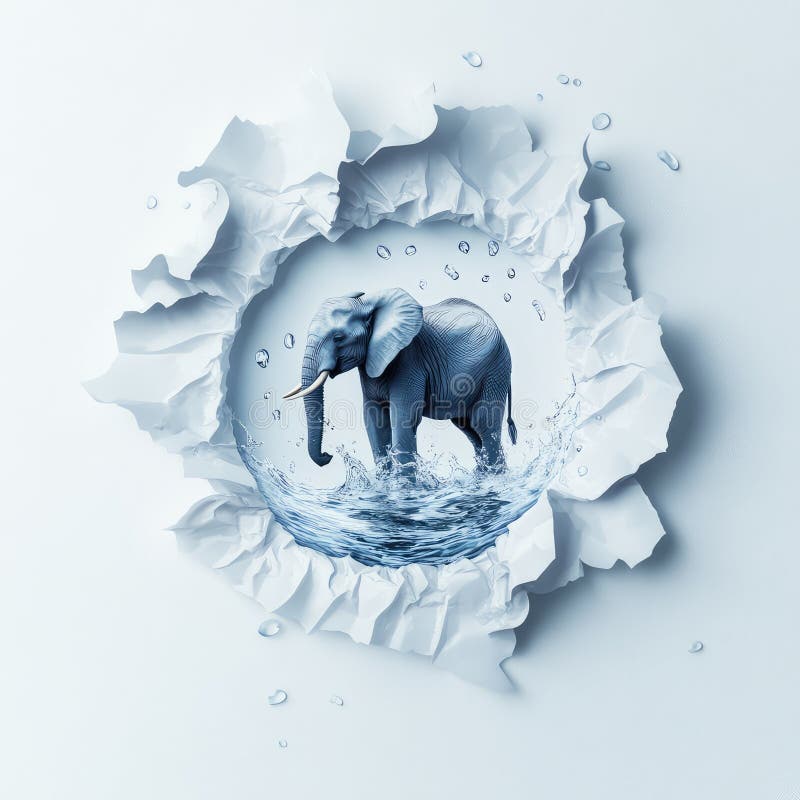 Elephant in a Drop of Water on a Sheet of Paper Stock Illustration ...