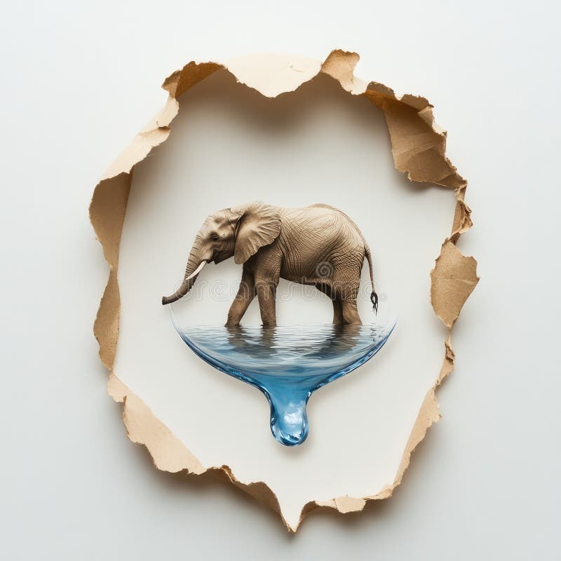 Elephant in a Drop of Water on a Sheet of Paper Stock Illustration ...