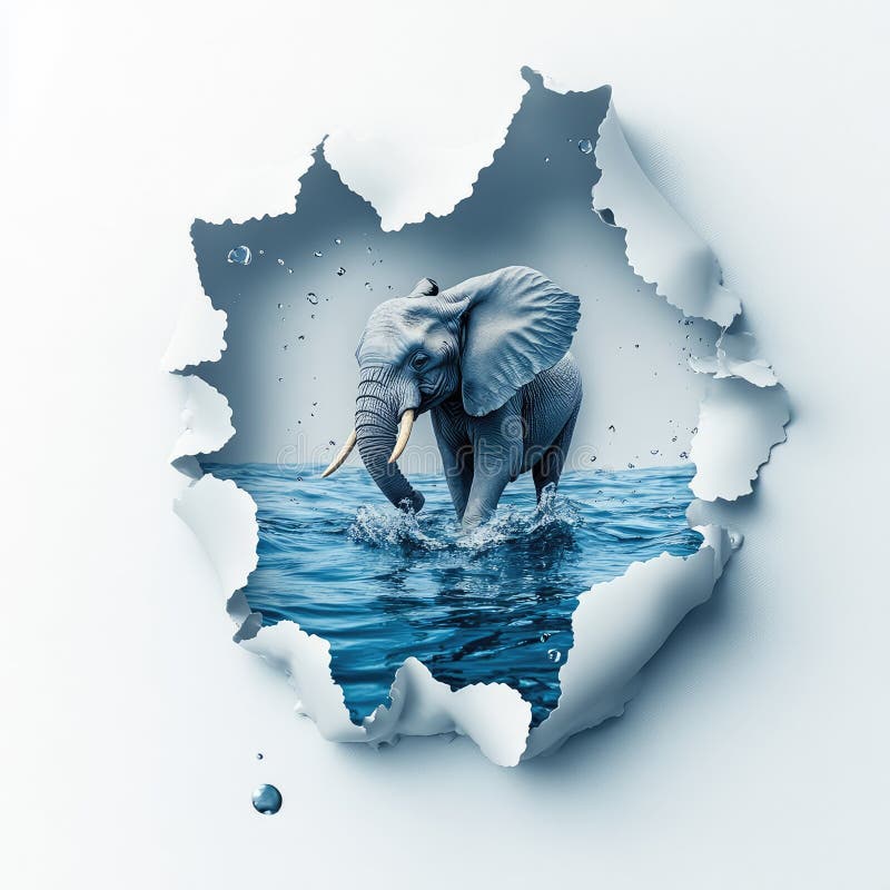 Elephant in a Drop of Water on a Sheet of Paper Stock Illustration ...