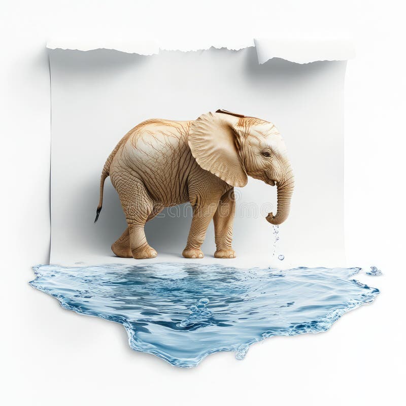 Elephant in a Drop of Water on a Sheet of Paper Stock Illustration ...