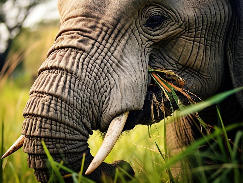 Ai Generated Illustration Wildlife Concept of Elephant Eating Close-up ...