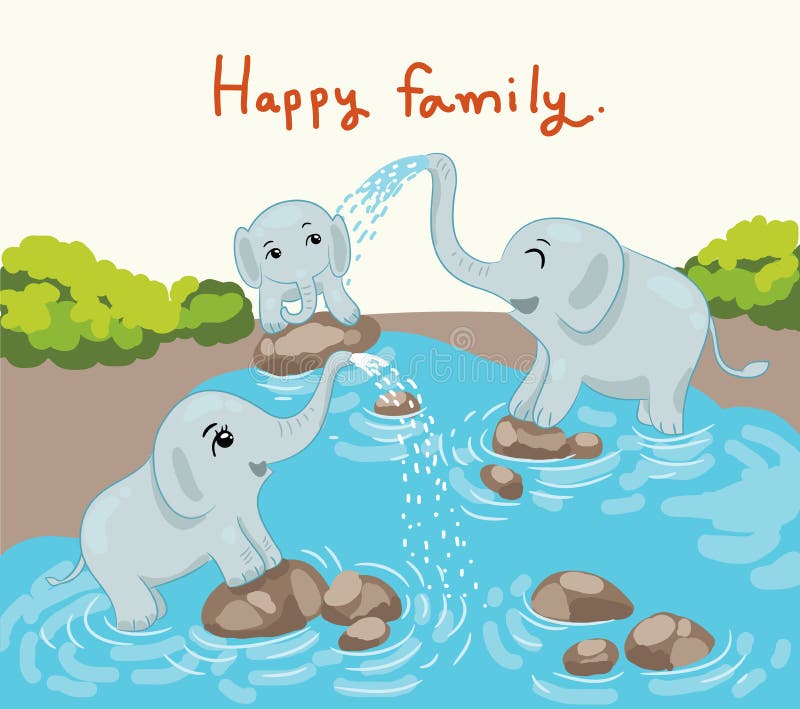Elephant Family in Happy Time Vector Illustration Stock Vector ...