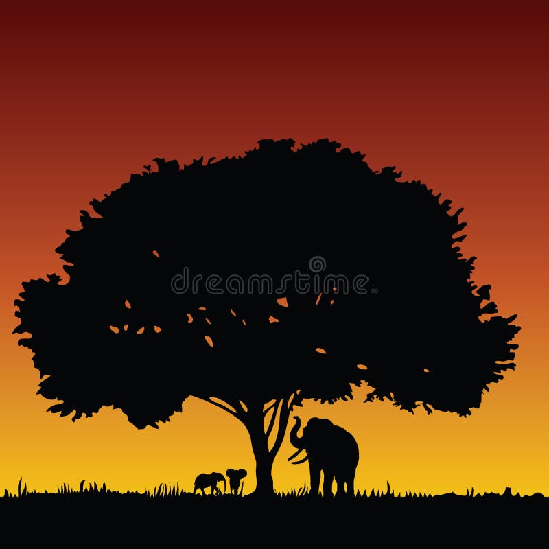 Elephant Family and Tree Vector Stock Vector - Illustration of ...