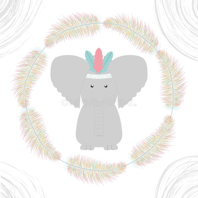 Elephant with Feathers Hat and Frame Stock Vector - Illustration of ...