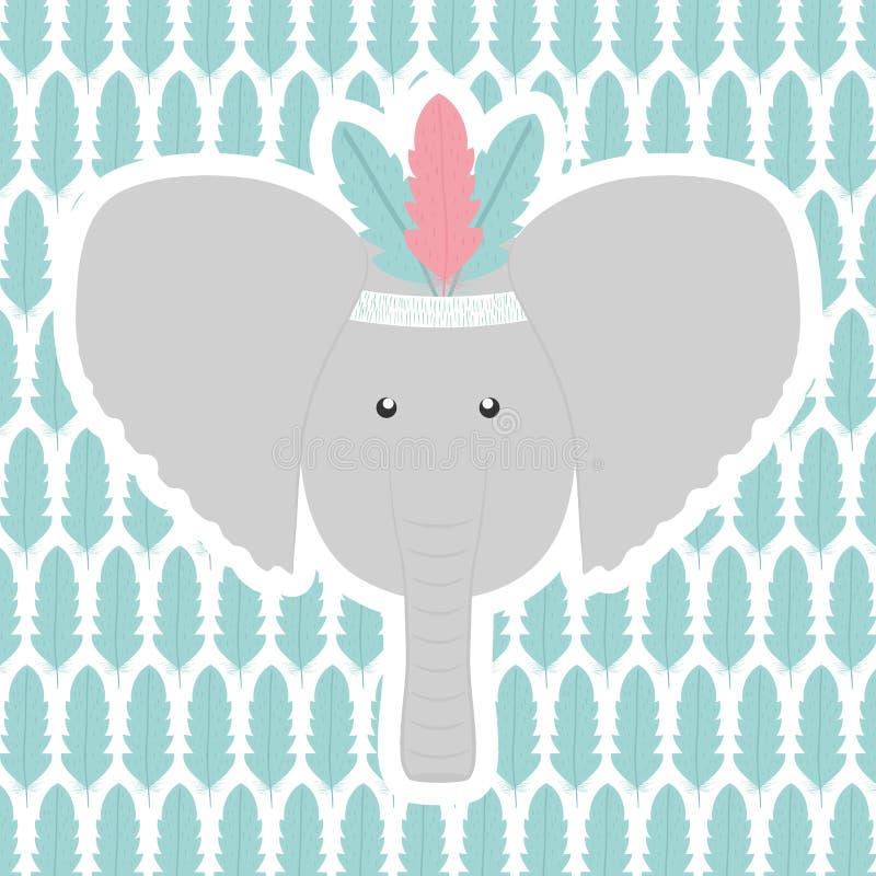 Elephant with Feathers Hat and Pattern Stock Vector - Illustration of ...