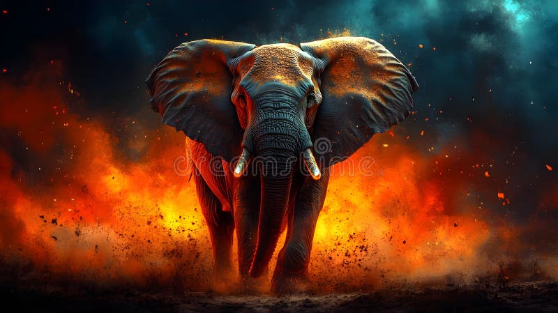 Elephant in Fire Illustration Stock Illustration - Illustration of ...