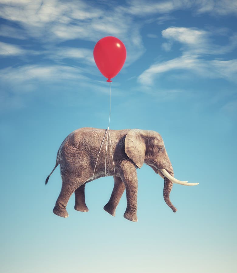 Elephant Flying with Balloons Stock Illustration - Illustration of ...