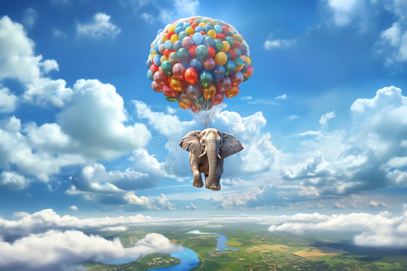 Elephant Flying in the Sky, AI Generated Stock Illustration ...
