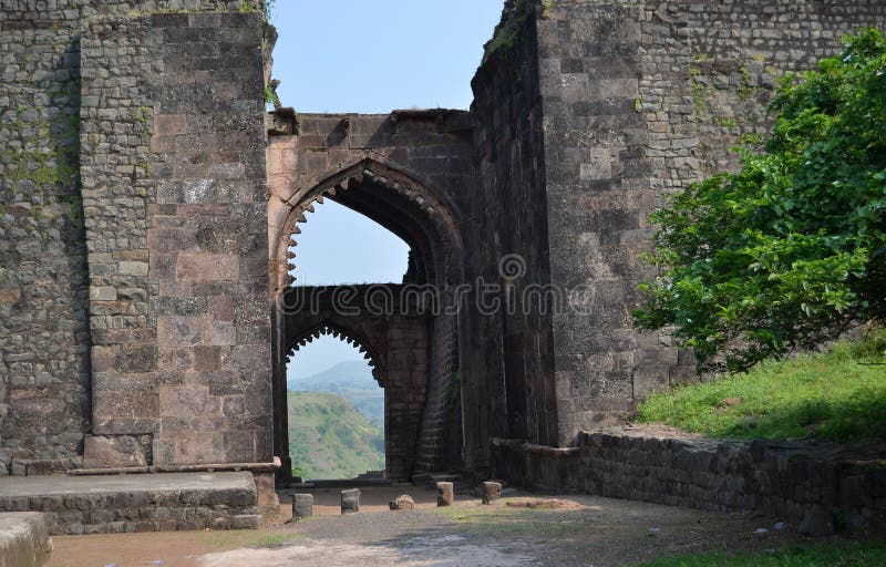 Historic Elephant Gate of Mandav Fort Stock Image - Image of ...