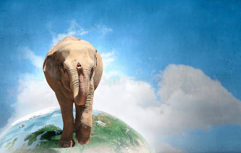 Elephant on Globe . Mixed Media Stock Photo - Image of nature ...