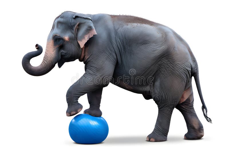 Elephant Gracefully Balances on Blue Exercise Ball, Creating a Playful ...