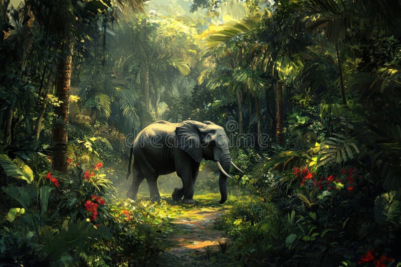 An Elephant Gracefully Walking through the Dense Amazon Rainforest ...