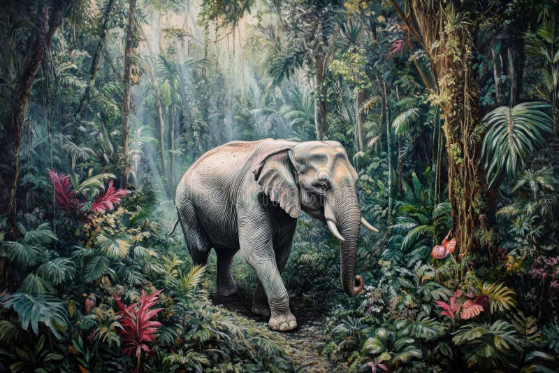 An Elephant Gracefully Walking through the Dense Amazon Rainforest ...