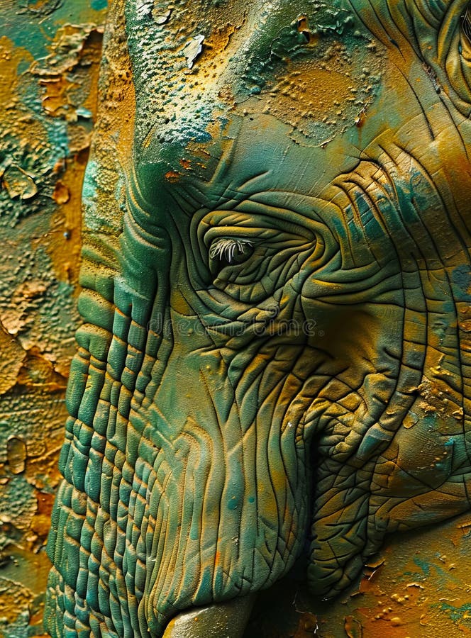 An Elephant with a Green and Brown Paint on Its Face Stock Image ...