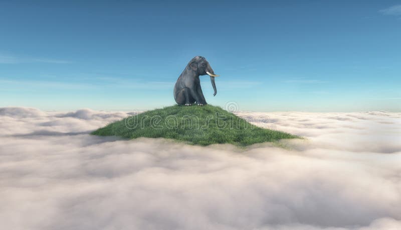 Elephant on Green Hill Above White Clouds Stock Illustration ...