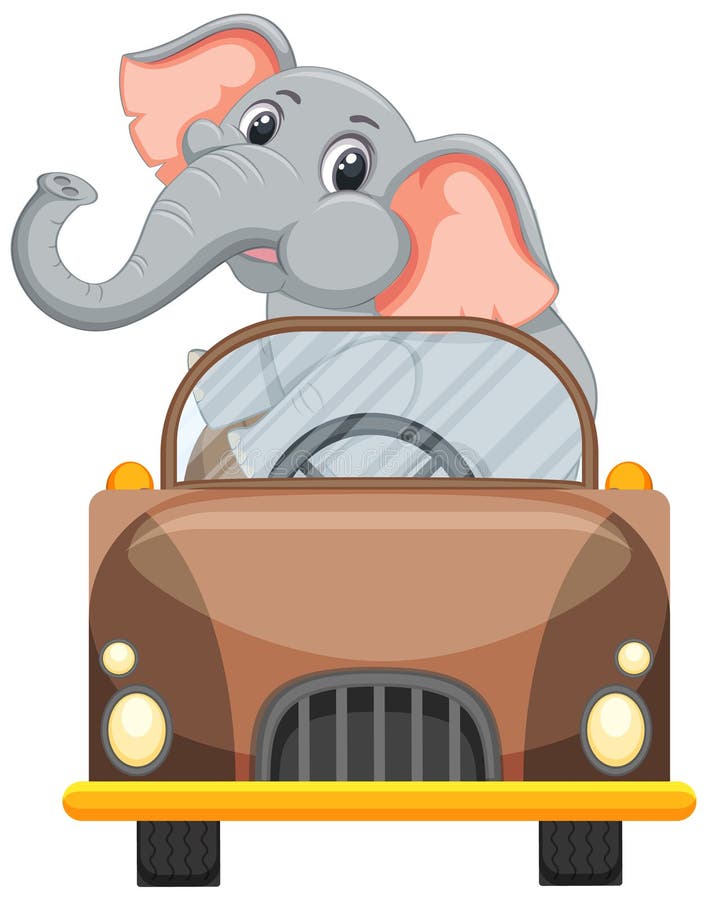 An Elephant Happily Driving a Classic Car Stock Vector - Illustration ...
